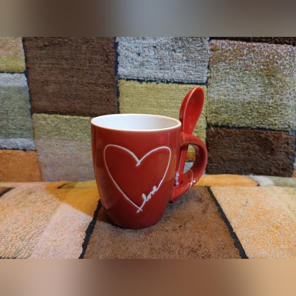 Dining | Red Heart Mug With Spoon | Poshmark